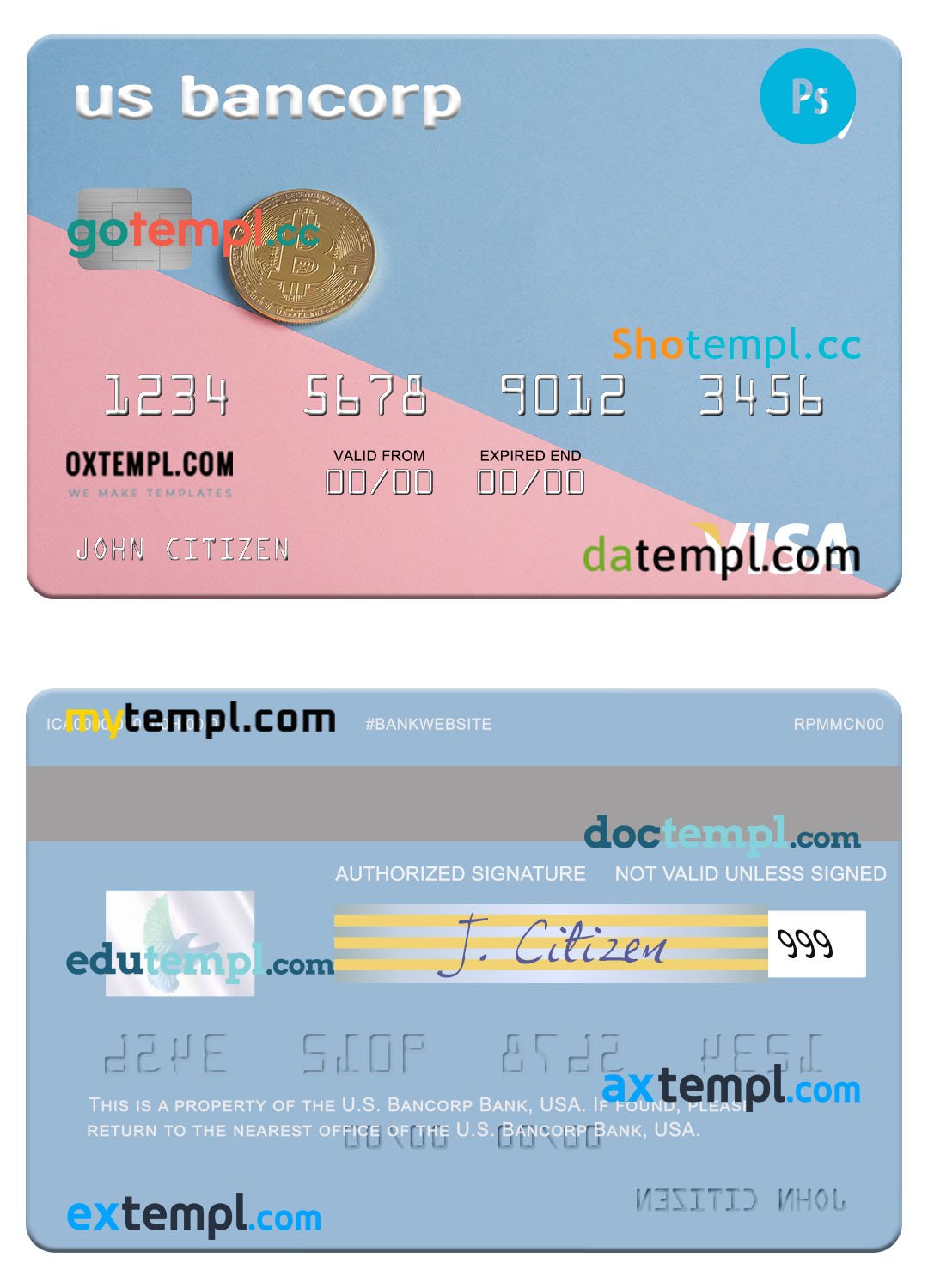 USA U.S. Bancorp Bank visa card template in PSD format – gotempl.cc