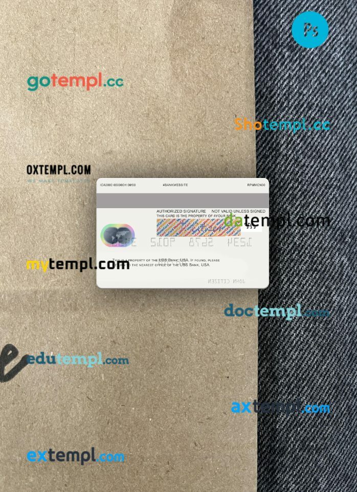 USA UBS Bank mastercard PSD scan and photo taken image, 2 in 1