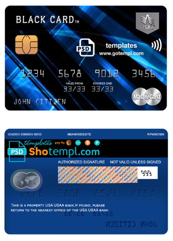 USA USAA bank mastercard, fully editable template in PSD format