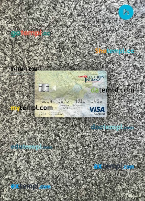 USA University of Southern Indiana bank visa classic card PSD scan and ...
