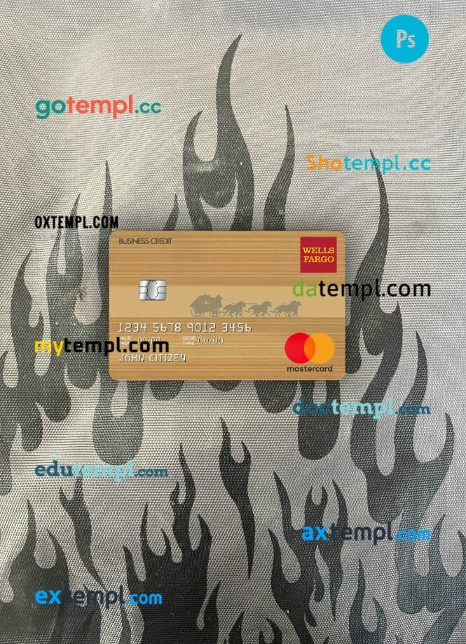 USA Wells Fargo bank mastercard brown PSD scan and photo taken image, 2 ...