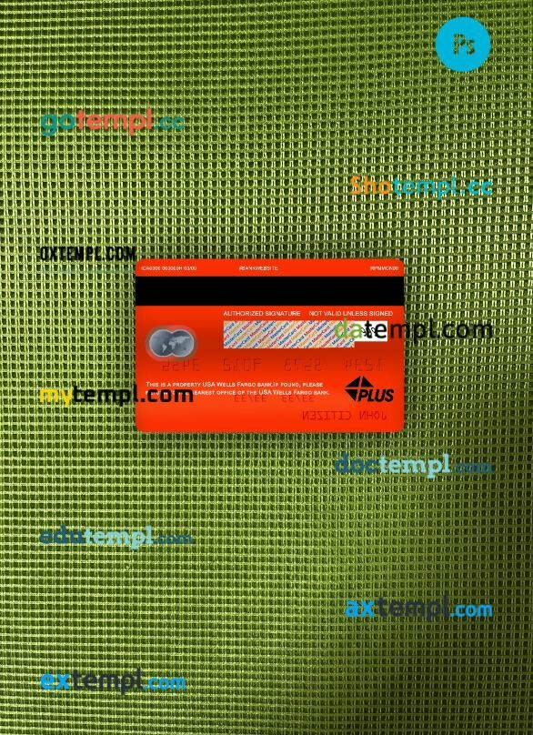 USA Wells Fargo bank mastercard PSD scan and photo taken image, 2 in 1