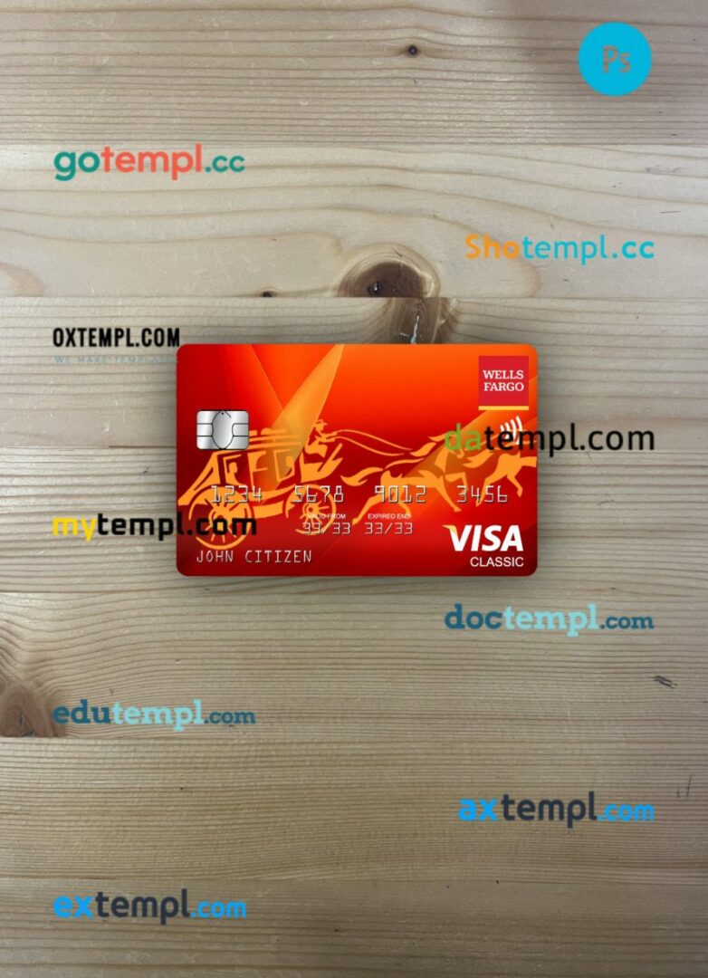 USA Wells Fargo bank visa classic card PSD scan and photo-realistic ...