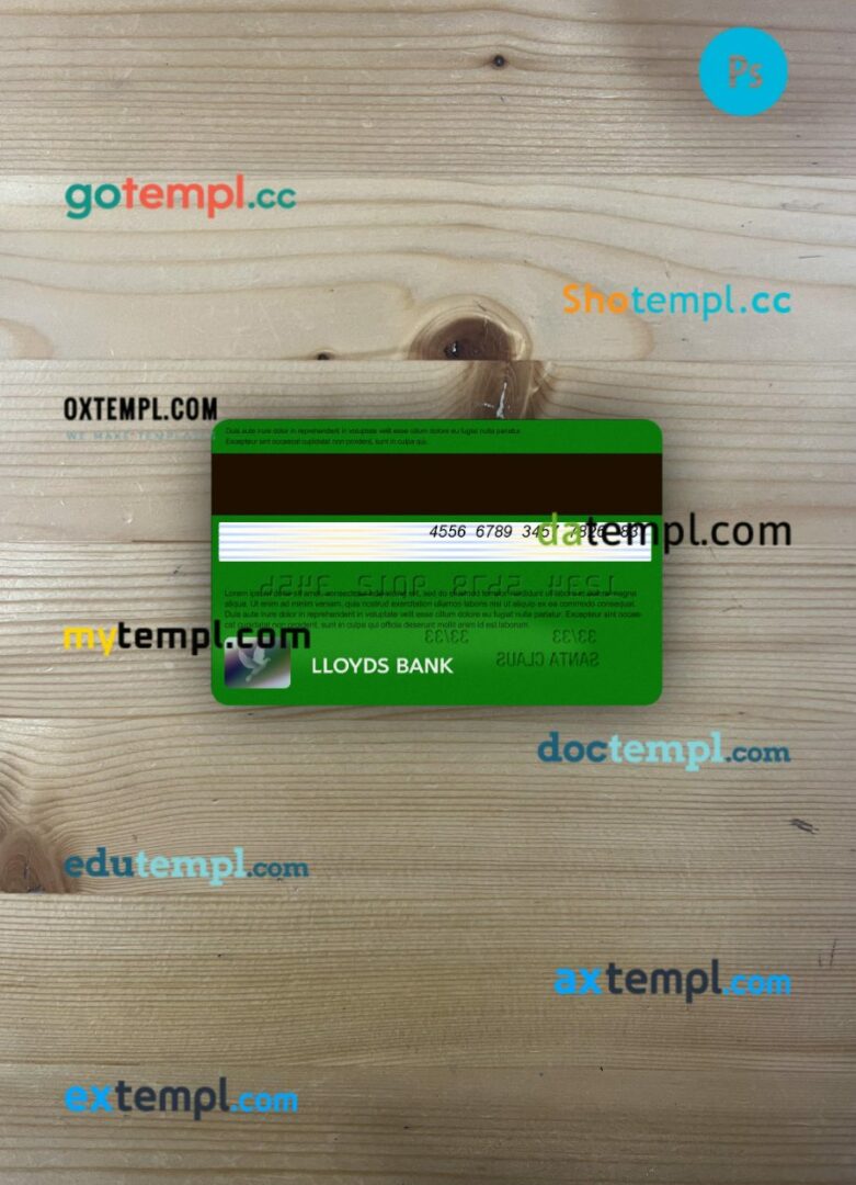 United Kingdom Lloyds credit card visa PSD scan and photo-realistic ...
