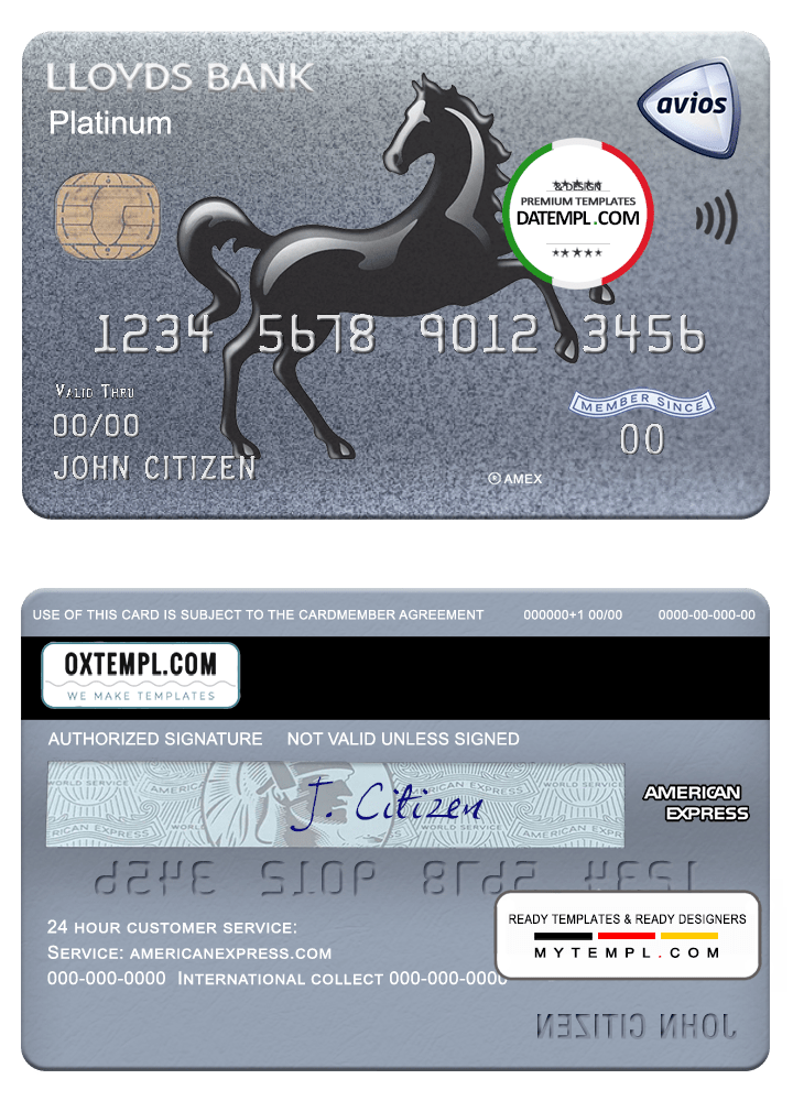 United Kingdom Lloyds american express platinum card template in PSD ...