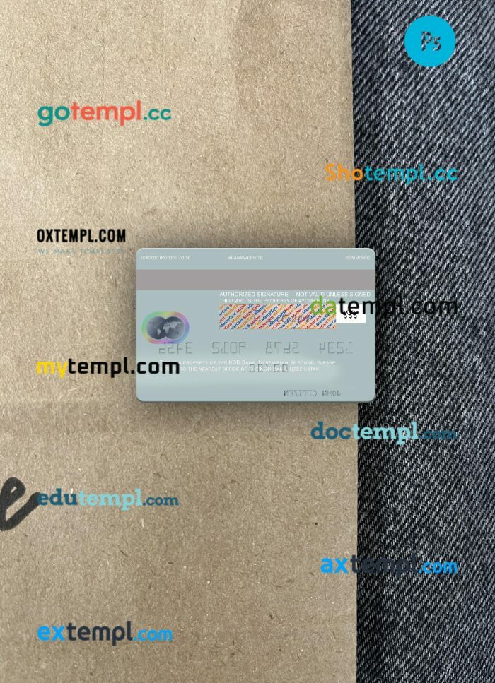 Uzbekistan KDB Bank mastercard PSD scan and photo taken image, 2 in 1