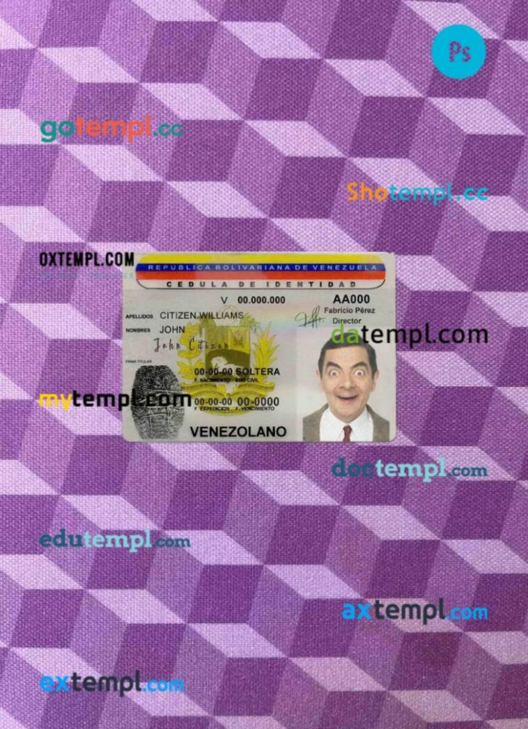Venezuela ID card PSD files, scan look and photographed image, 2 in 1