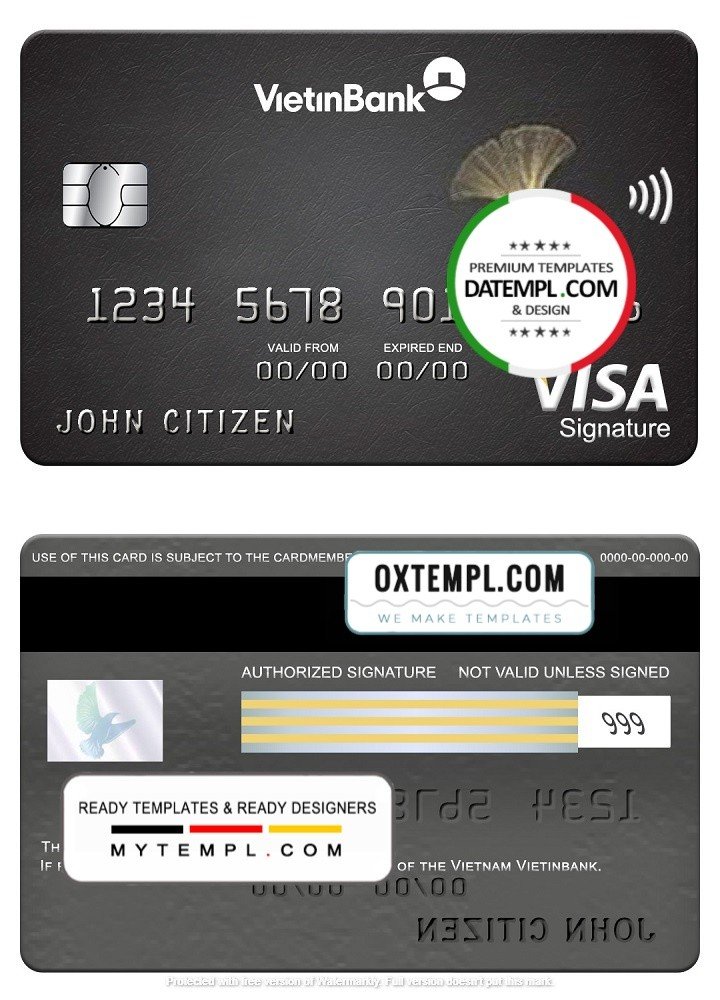 Vietnam Vietinbank visa signature card, fully editable template in PSD ...