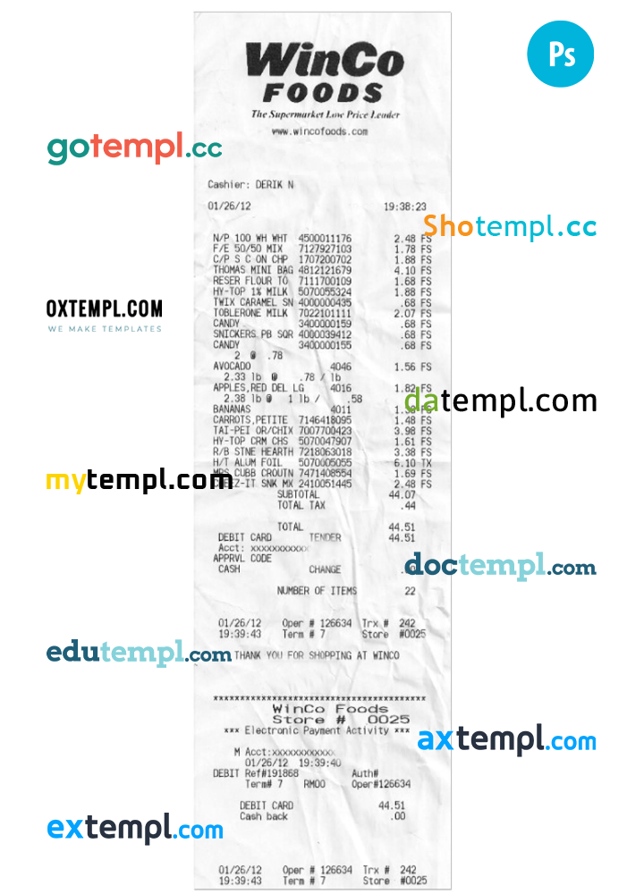 WINCO FOODS payments receipt PSD template – gotempl.cc