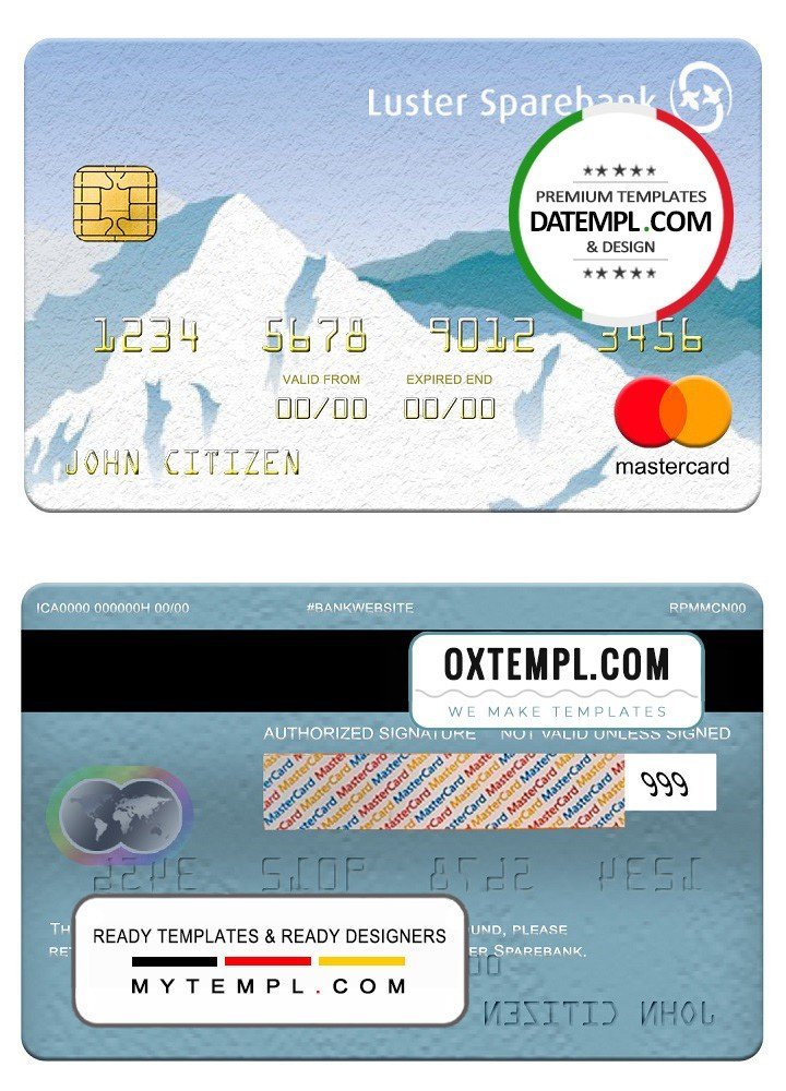 Norway Luster Sparebank mastercard, fully editable template in PSD format