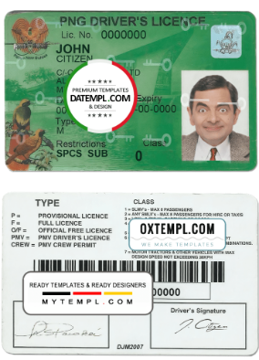 Papua New Guinea driving license template in PSD format, 2020 – present