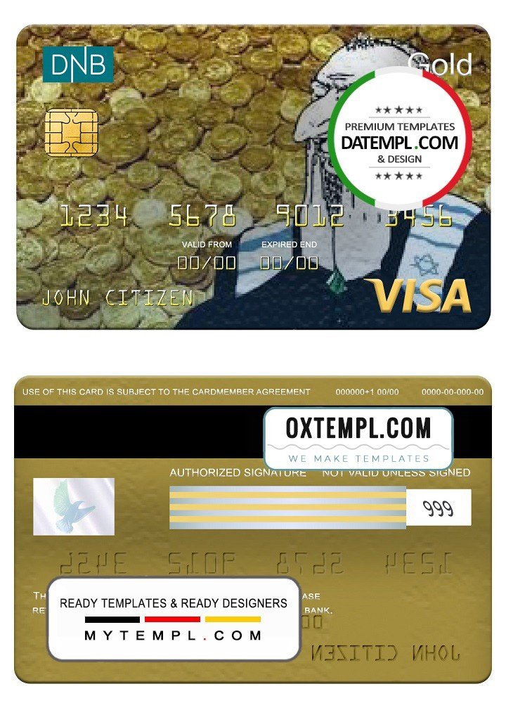 Norway DNB bank visa gold card, fully editable template in PSD format