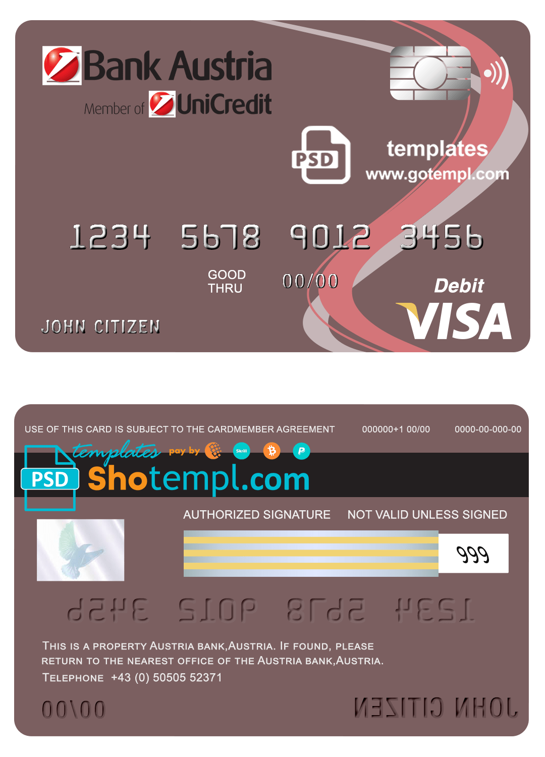 Austria Bank Austria visa card debit card template in PSD format, fully ...