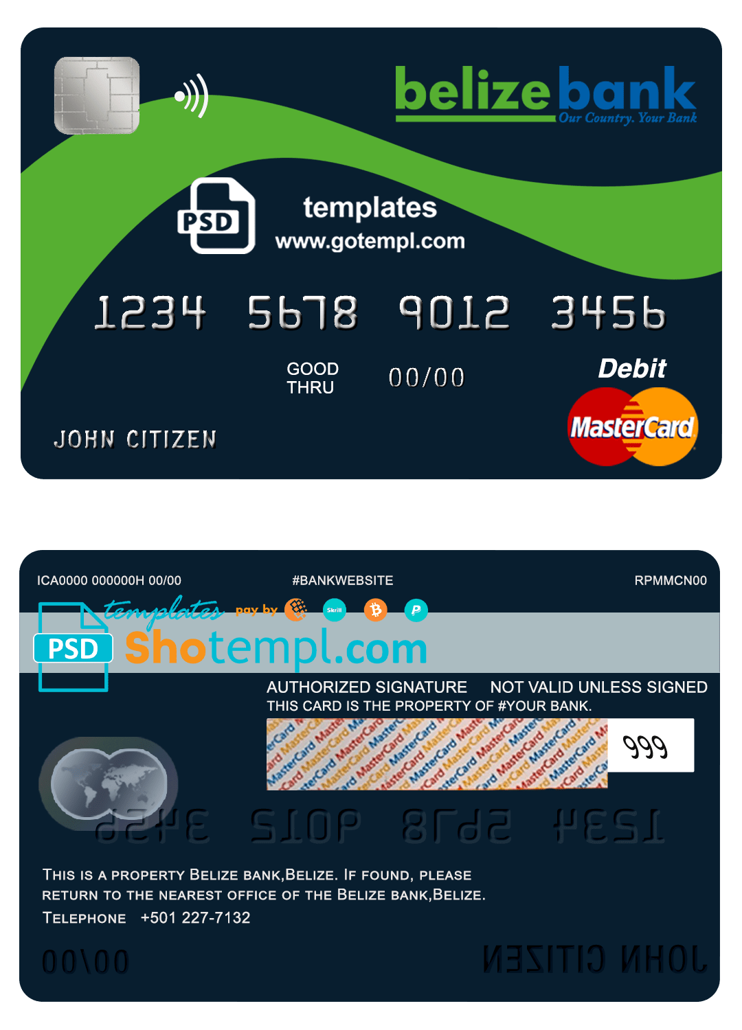 Belize Belizebank mastercard debit card template in PSD format, fully ...