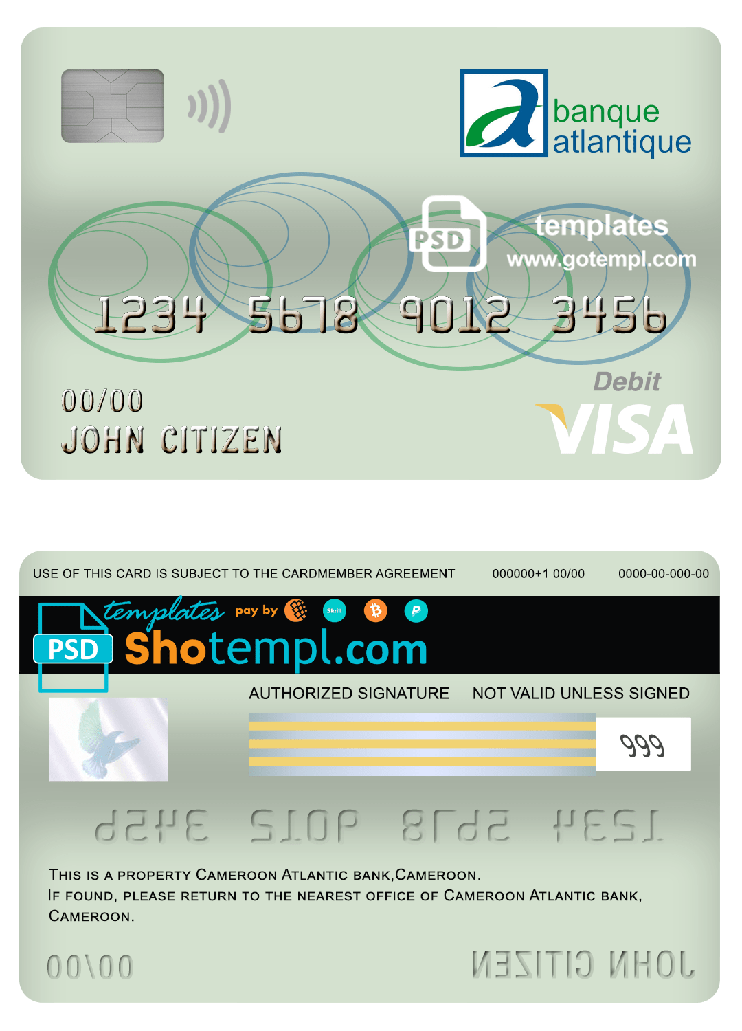 Cameroon Atlantic bank visa card debit card template in PSD format ...