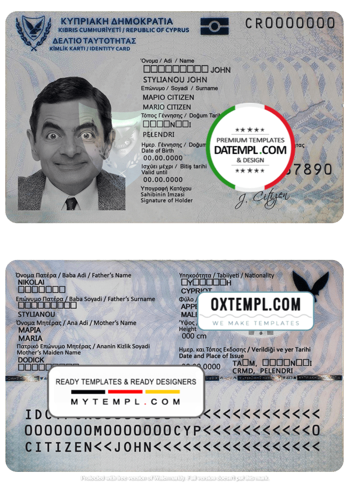 Cyprus ID template in PSD format, fully editable