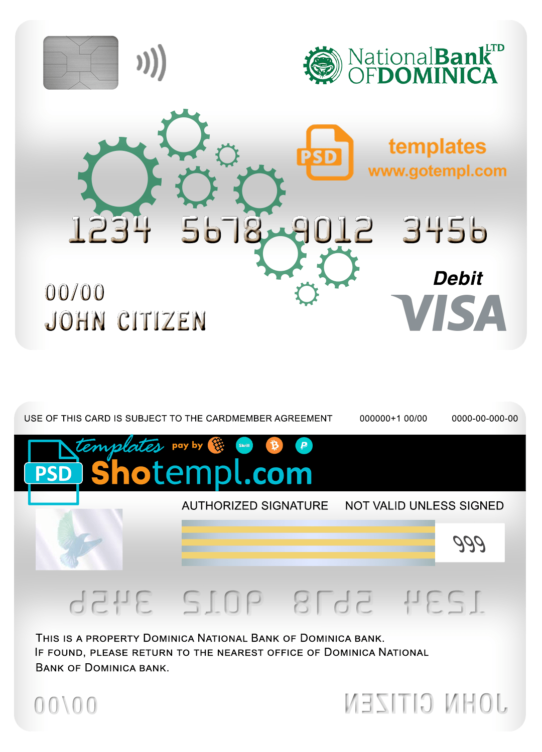 Dominica National Bank of Dominica visa card debit card template in PSD ...