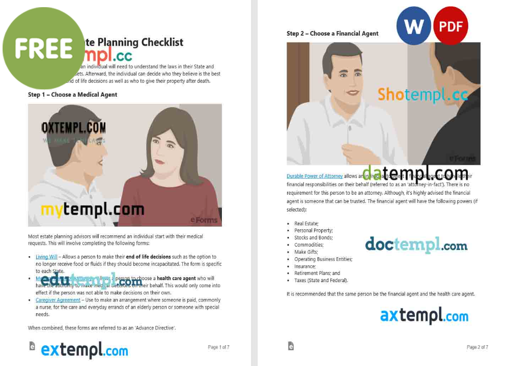 free estate planning checklist template, Word and PDF format