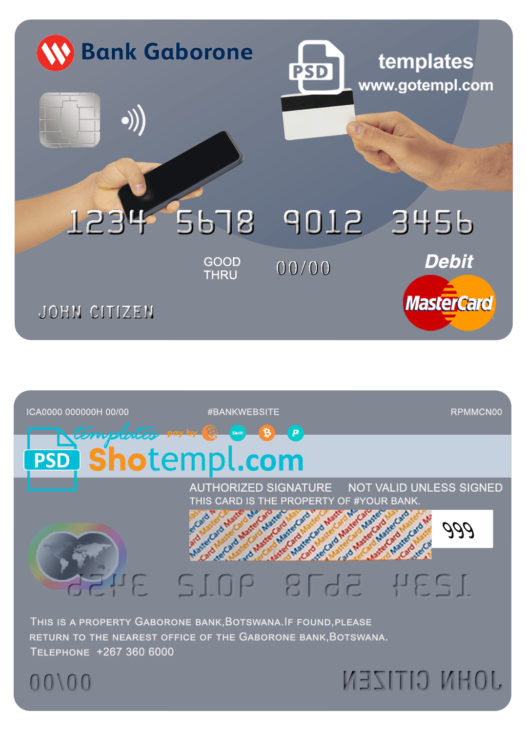 Botswana Bank Gaborone mastercard debit card template in PSD format ...