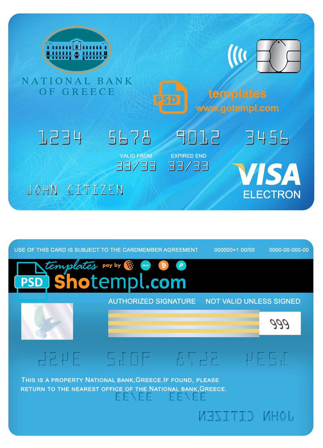 Greece National bank visa electron card template in PSD format, fully ...
