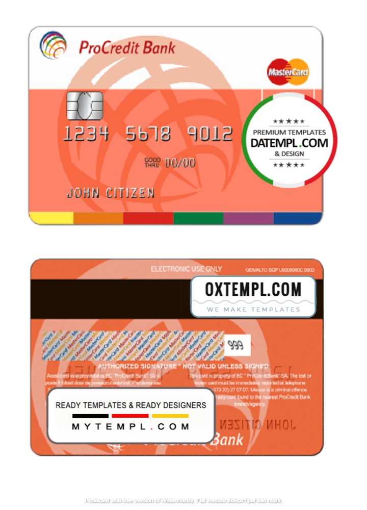 Moldova ProCredit Bank mastercard template in PSD format,fully editable