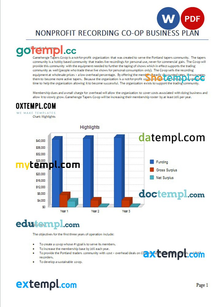 free nonprofit recording co-op business plan template in Word and PDF ...