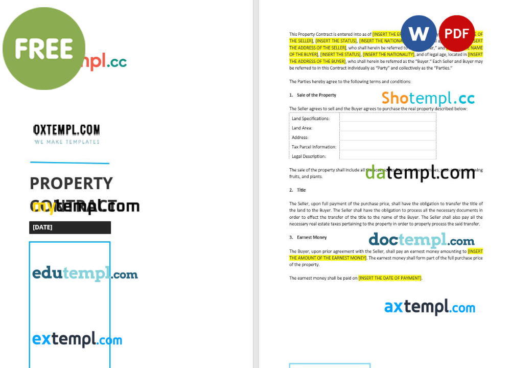 free property contract template, Word and PDF format