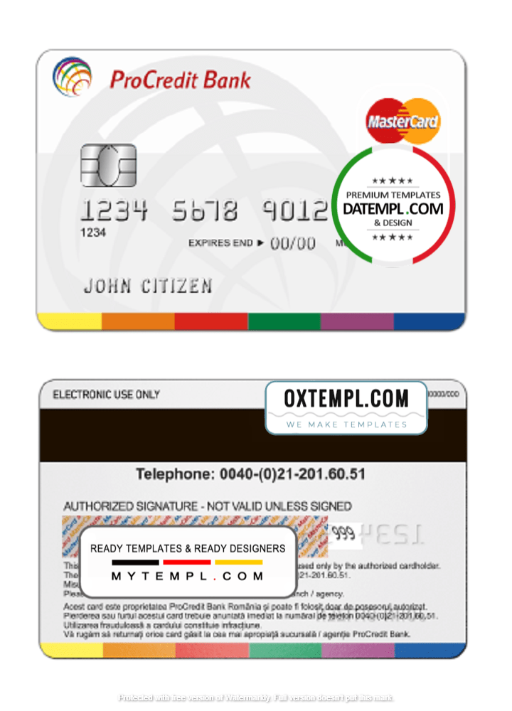 Romania ProCredit Bank mastercard credit card template in PSD format ...