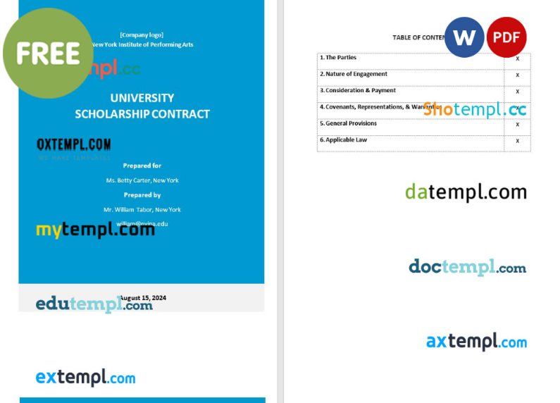free sample university contract template, Word and PDF format – gotempl.cc