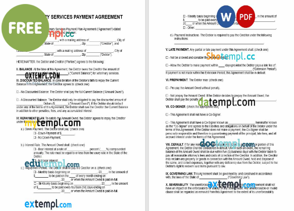 free veterinary services payment plan agreement template, Word and PDF ...