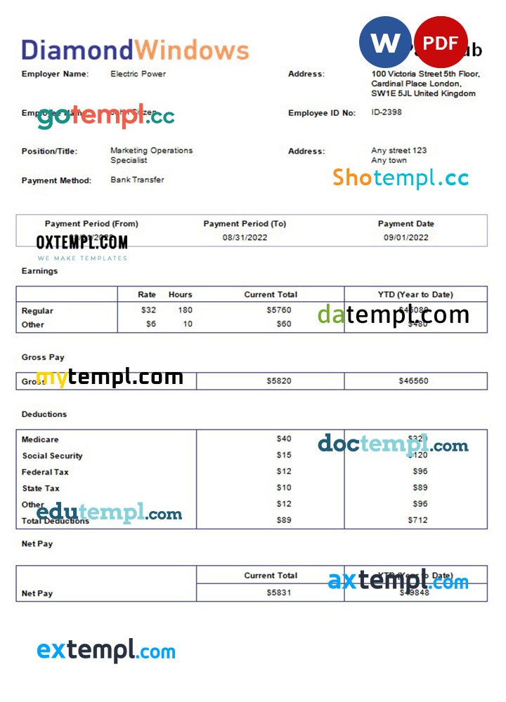 windows and door construction company payroll template in Word and PDF ...
