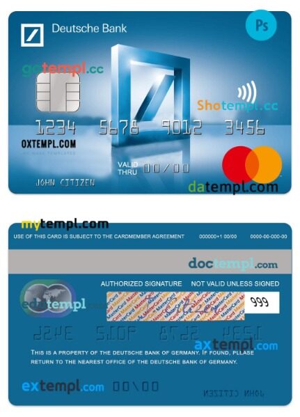 Germany Deutsche Bank debit mastercard template in PSD format