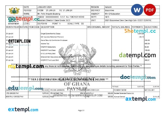 Ghana Controller and Accountant General’s Department payslip template ...