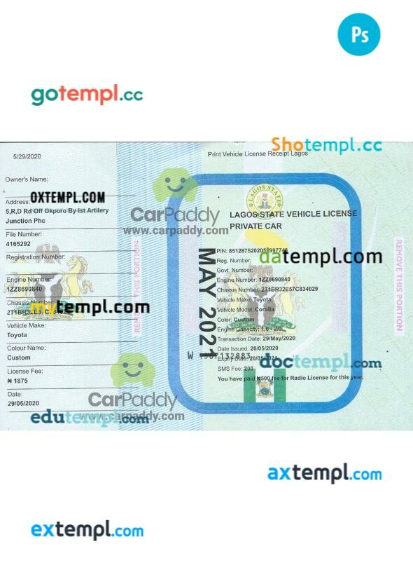 Lagos vehicle registration certificate in PSD format – gotempl.cc