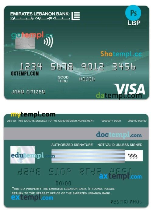 Lebanon Emirates Lebanon Bank visa classic debit card template in PSD ...
