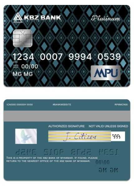 Myanmar KBZ Bank MPU Platinum Credit Card template in PSD format