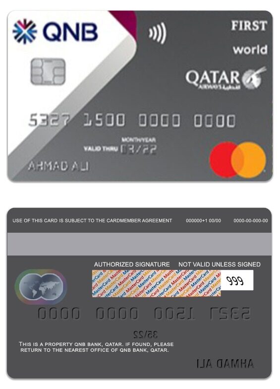 Qatar QNB Bank Qatar Airways Co-branded mastercard template in PSD format