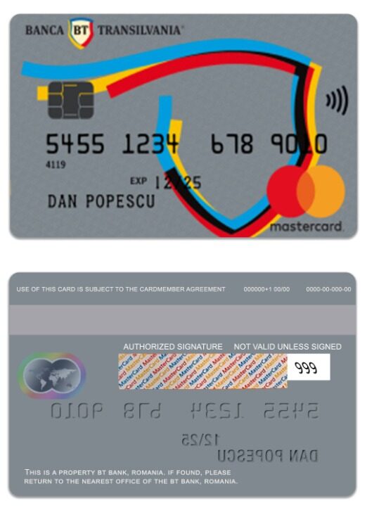 Romania BT Bank Mondo mastercard template in PSD format