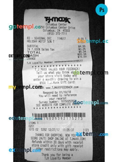 USA TJ Maxx store payment receipt PSD template – gotempl.cc