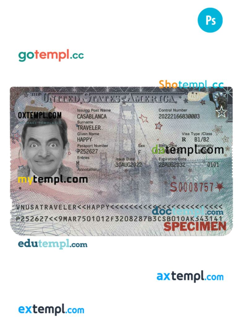 USA visa template in PSD format, 2022 – present