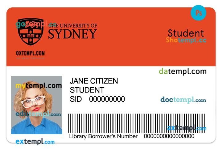 University of Sydney student ID template in PSD format – gotempl.cc
