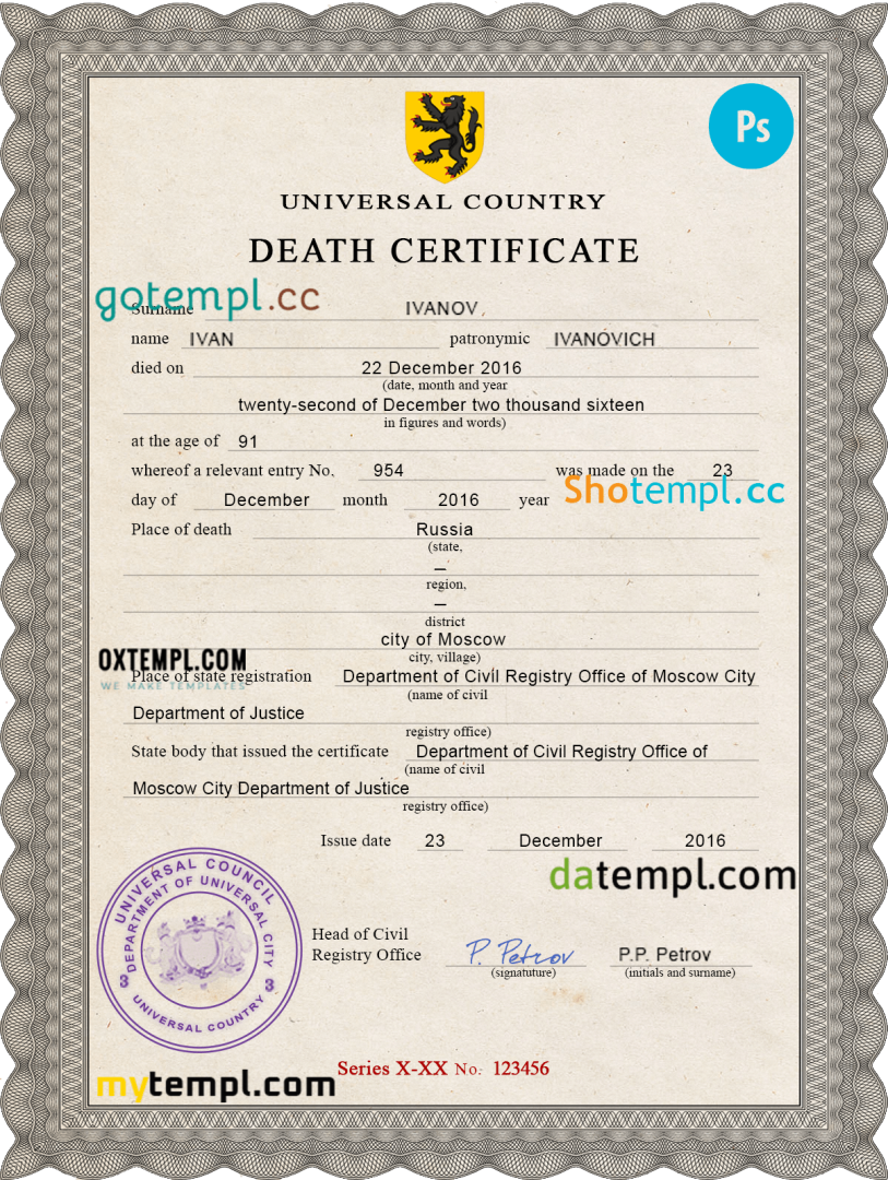 # disclosure vital record download death certificate universal PSD example