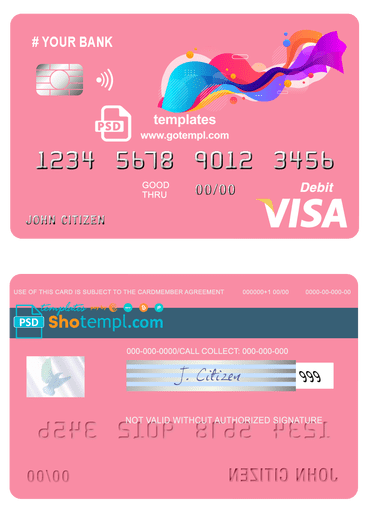# draw colorful universal multipurpose bank visa credit card example in ...