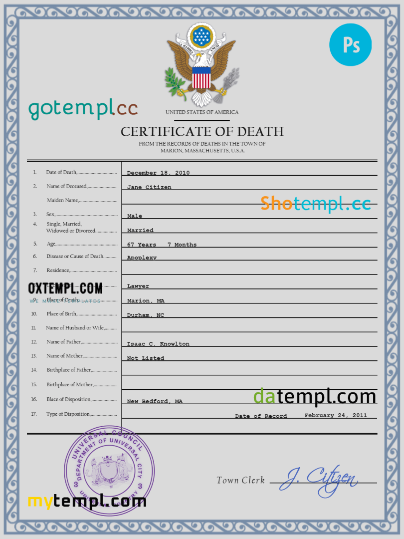 # dynamic vital record download death certificate universal PSD example
