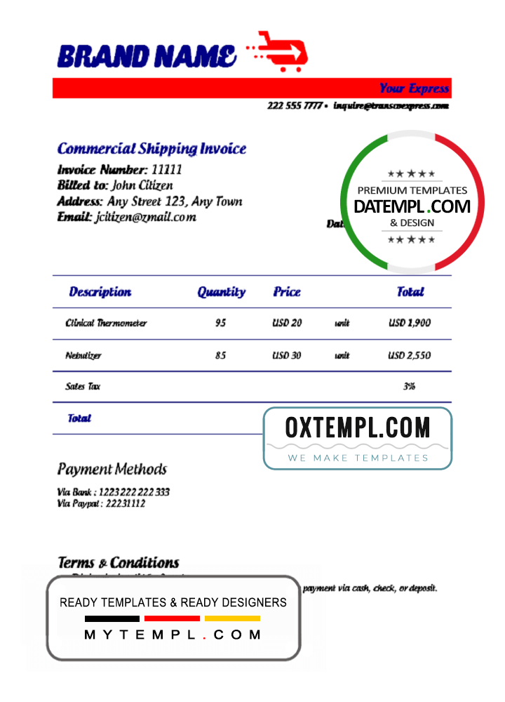 # integral index universal multipurpose invoice example in Word and PDF ...