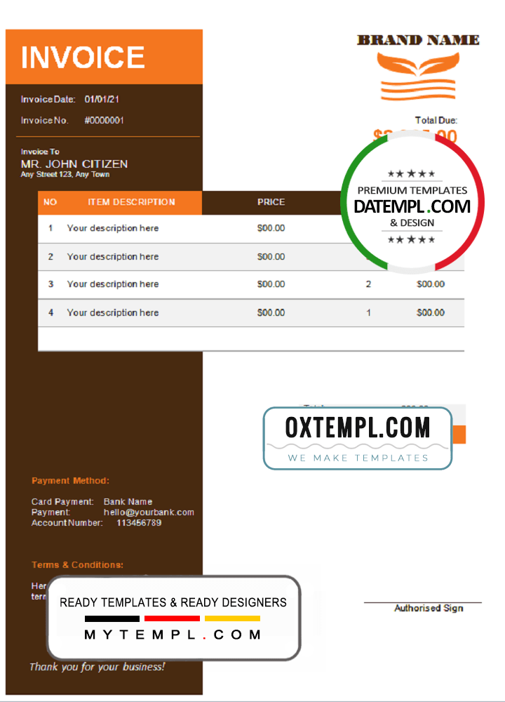 # orange matter universal multipurpose invoice example in Word and PDF ...