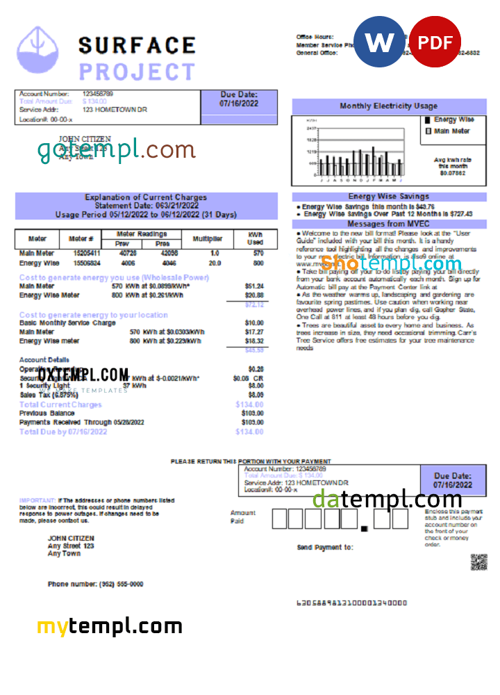 # surface project universal multipurpose utility bill download, Word ...