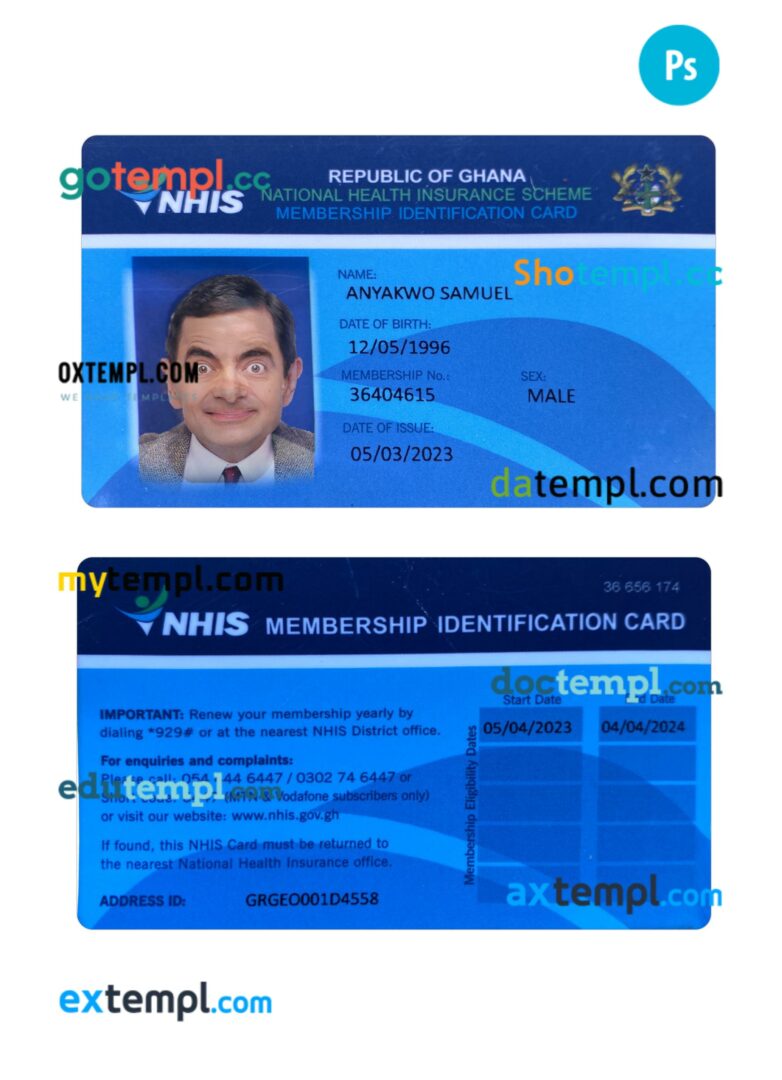 Ghana health insurance ID card template in PSD format