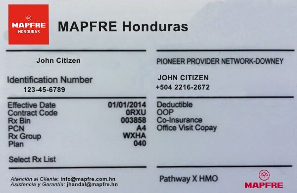 Honduras health insurance card template in PSD format