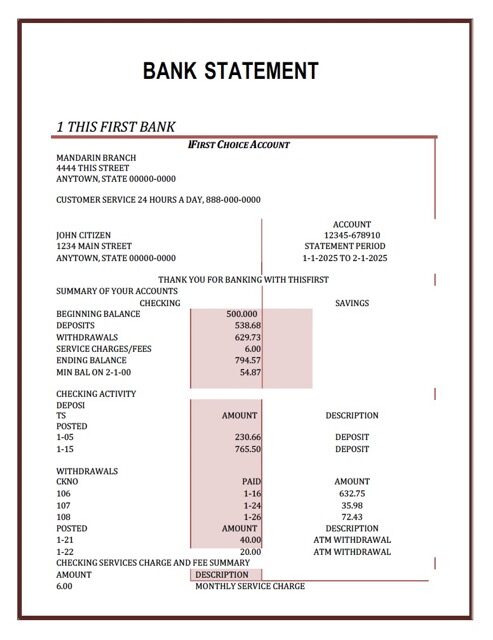 Nigeria First Bank statement Word and PDF template